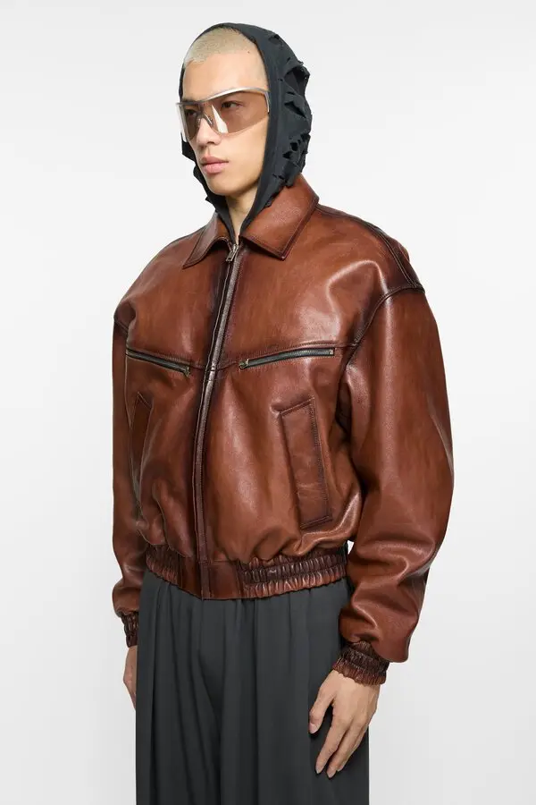 Acne Studios ブラウンレザーライダースジャケット　46 Acne Studios - Shearling biker jacket - Rust brown
